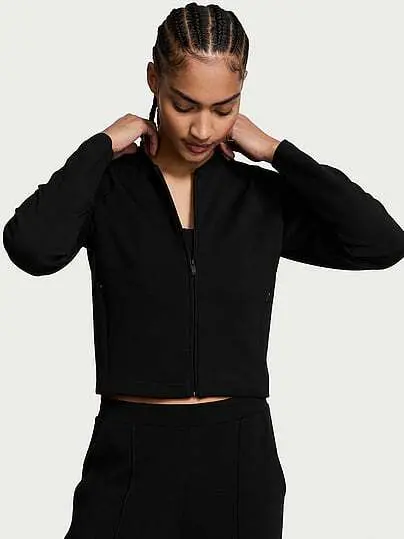 Victoria's Secret Vsx Featherweight Knit Full-zip Jacket - Black