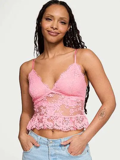 Victoria's Secret Dream Angels Dare To Lace Flounce Bra Top - Pink