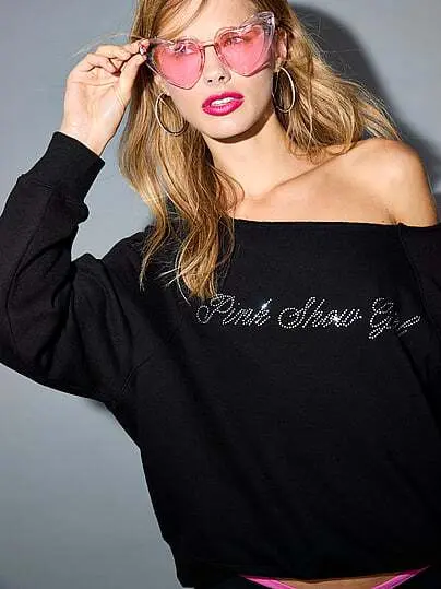 Pink Off-the-shoulder Sweatshirt - Black