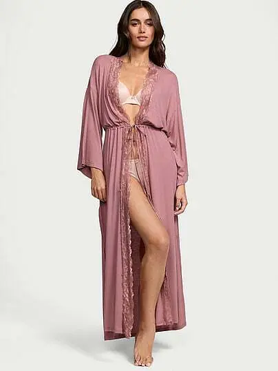 Victoria's Secret Sosoft™ Modal Ribbed Lace-trim Long Robe