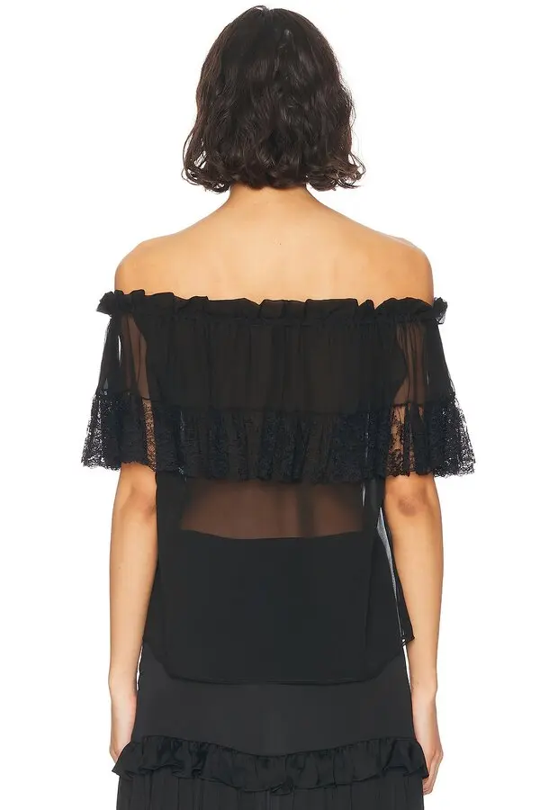 Saint Laurent Sheer Off The Shoulder Blouse - Noir