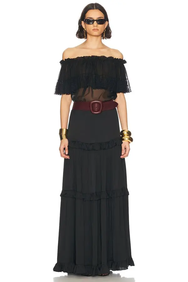 Saint Laurent Sheer Off The Shoulder Blouse - Noir