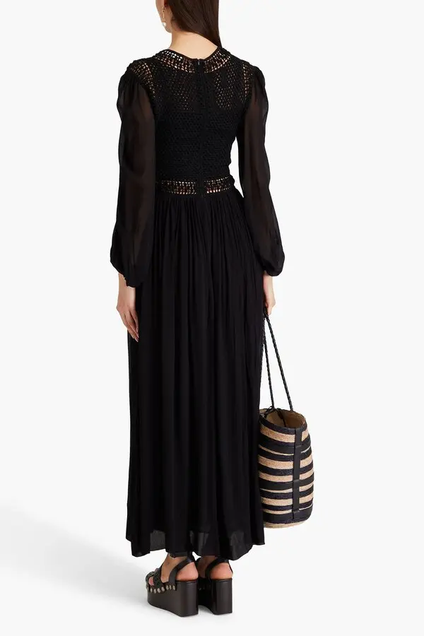 Zimmermann Crochet-paneled Chiffon Maxi Dress - Black