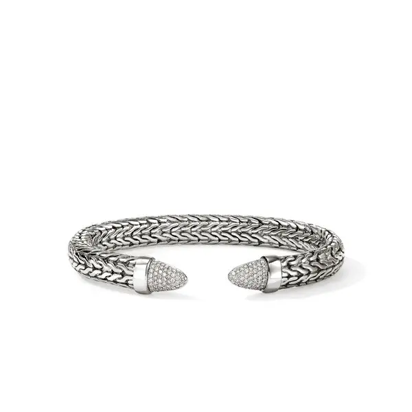John Hardy Spear 5.0 Flex Cuff With Diamonds - Sterling Silver