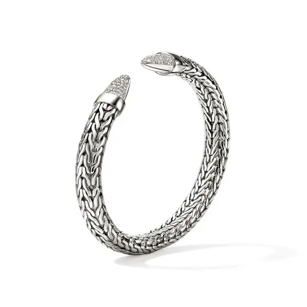John Hardy Spear 5.0 Flex Cuff With Diamonds - Sterling Silver
