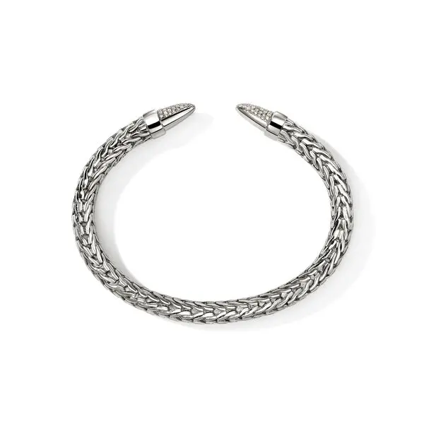 John Hardy Spear 5.0 Flex Cuff With Diamonds - Sterling Silver
