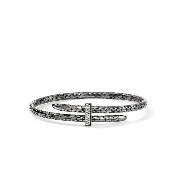 John Hardy Spear Flex Cuff With Dark Diamonds - Silver