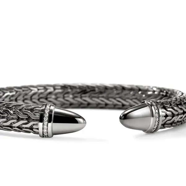 John Hardy Spear Flex Cuff With Dark Diamonds