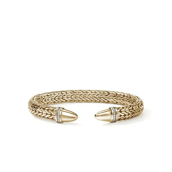 John Hardy Spear Flex Cuff With Diamonds - Gold