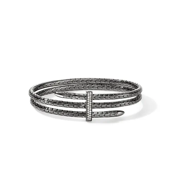 John Hardy Spear Triple Flex Cuff With Diamond Pav - Silver