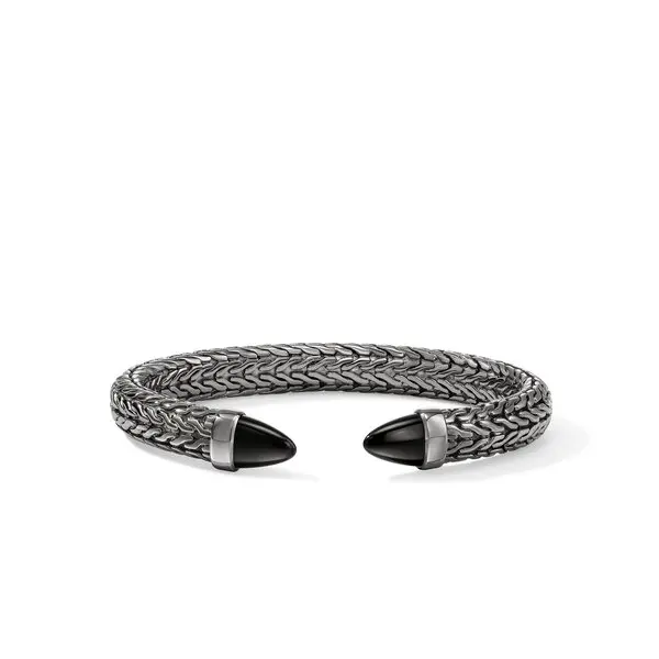 John Hardy Spear Flex Cuff With Black Onyx - Silver