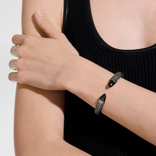 John Hardy Spear 50 Flex Cuff With Black Onyx - Silver