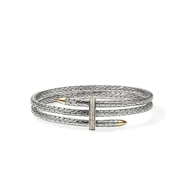 John Hardy Spear Triple Flex Cuff With Diamonds 4mm - Sterling Silver