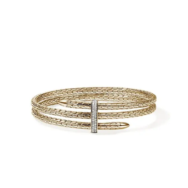 John Hardy Spear Triple Flex Cuff With Diamonds - Gold