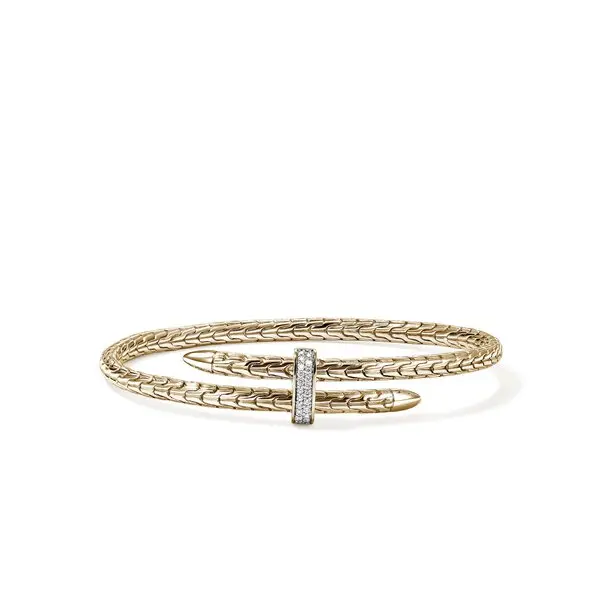 John Hardy Spear Flex Cuff With Diamonds - Gold