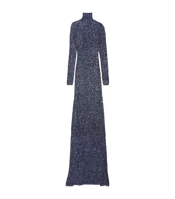 Balenciaga Sequin Rollneck Maxi Dress - Gold | Editorialist