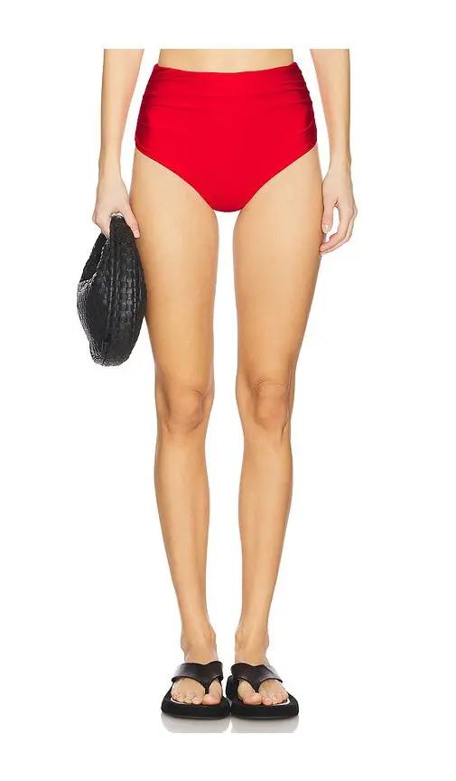 Simkhai Teya High Waisted Ruched Bikini Bottom - Fiery Red
