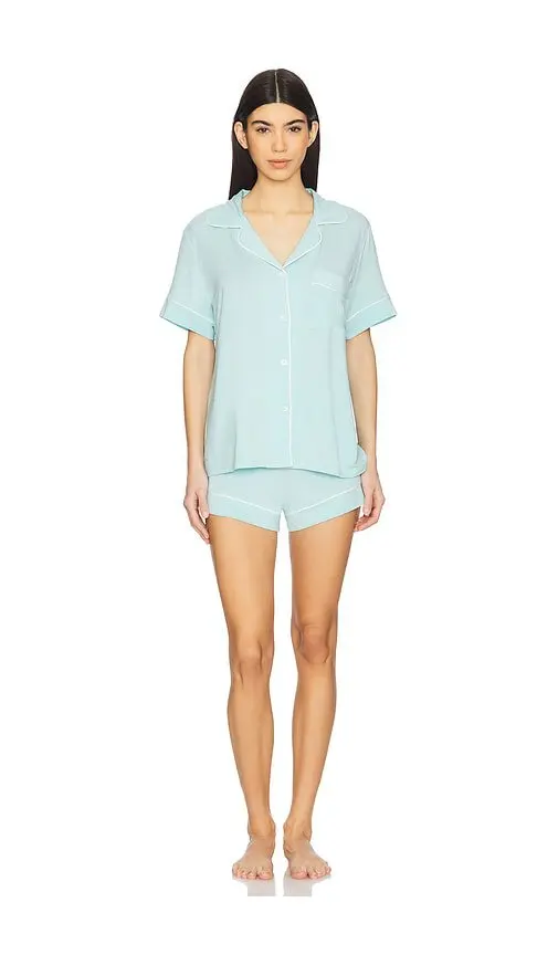 Eberjey Gisele Relaxed Short Pj Set In Blue - Canal Blue & Ivory
