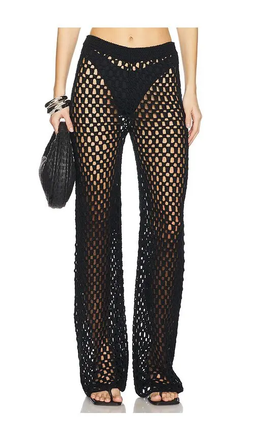 MORE TO COME Rue Crochet Wide Leg Pants - Black