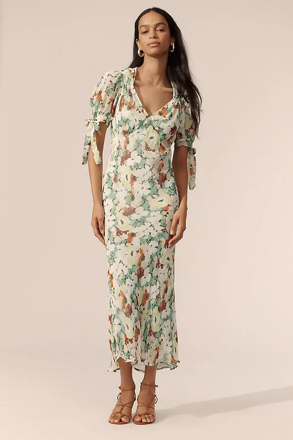 anthropologie green midi dress Anthropologie Ruffled Tiered Midi Dress In Green