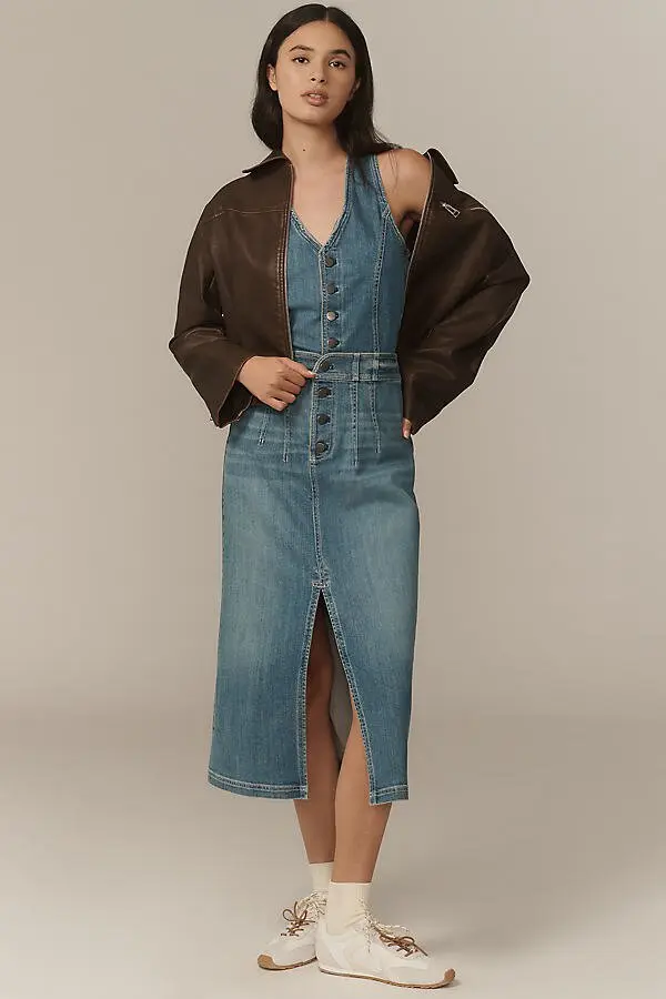 Pilcro Denim Vest Twofer Midi Dress In Blue - 72% Off