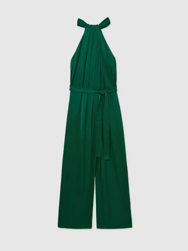 REISS Satin Wide-leg Jumpsuit With Sash - Green