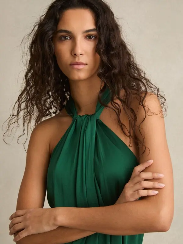 REISS Satin Wide-leg Jumpsuit With Sash - Green