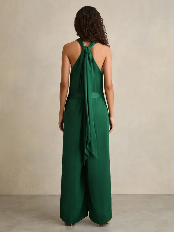 REISS Satin Wide-leg Jumpsuit With Sash - Green