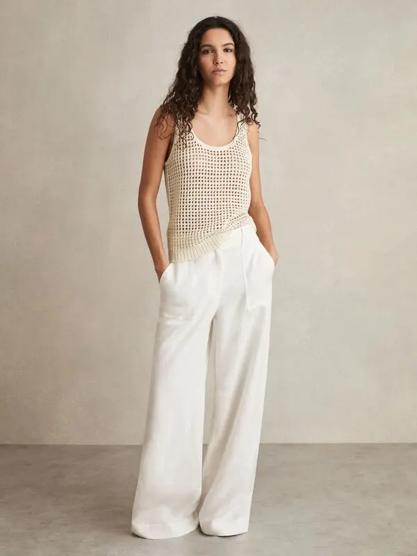 REISS Claudia Linen Open-knit Vest - Ivory