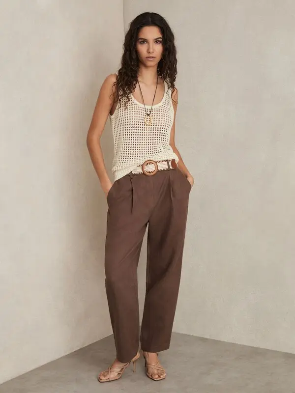 REISS Claudia Linen Open-knit Vest - Ivory