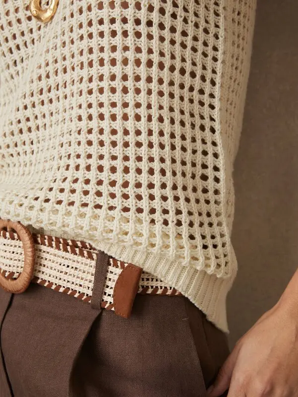 REISS Claudia Linen Open-knit Vest - Ivory