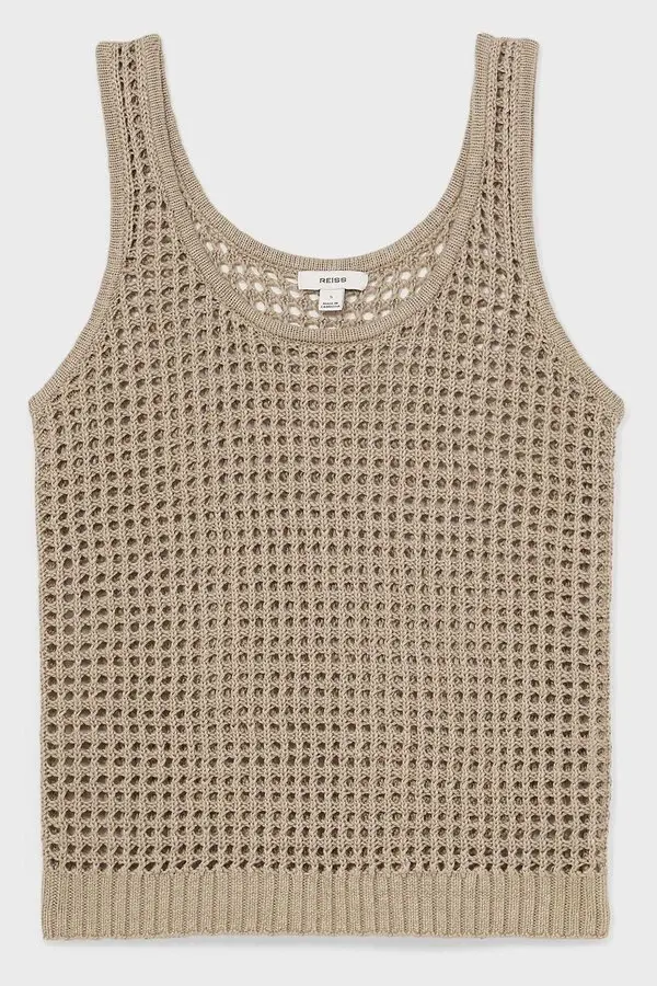 REISS Claudia Linen Open-knit Vest - Stone