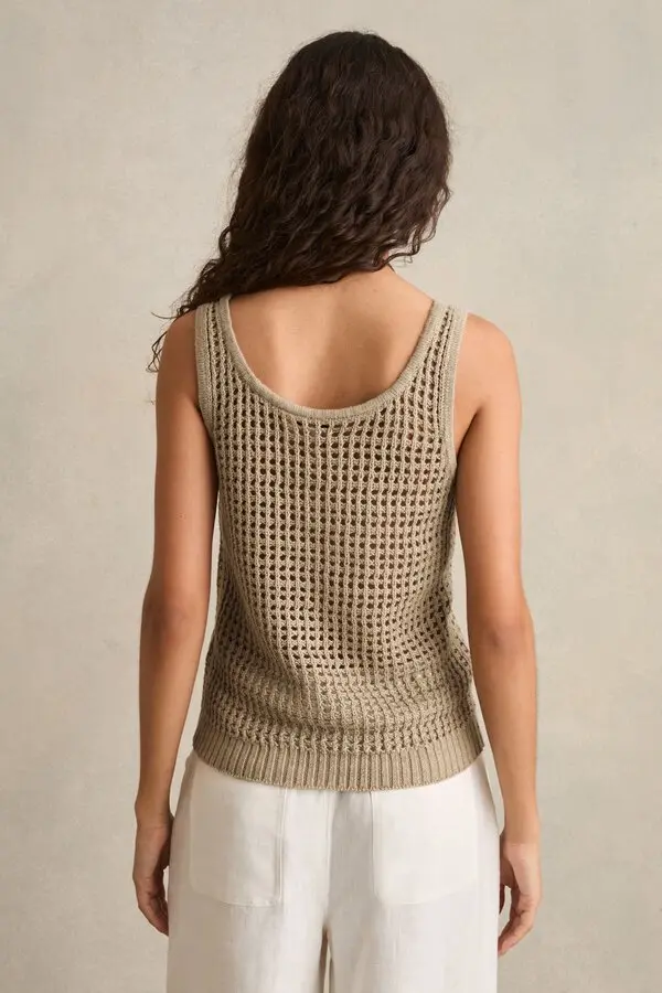 REISS Claudia Linen Open-knit Vest - Stone