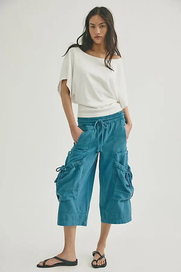 Free People We The Free Ashton Crop Pull-on Cargo Pants - Azure