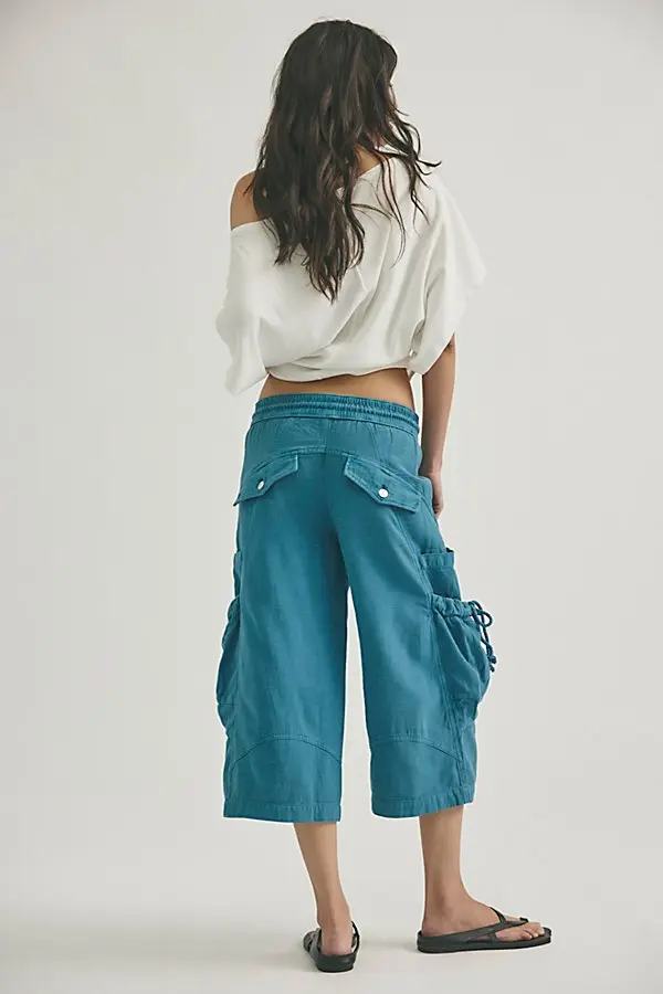 Free People We The Free Ashton Crop Pull-on Cargo Pants - Azure