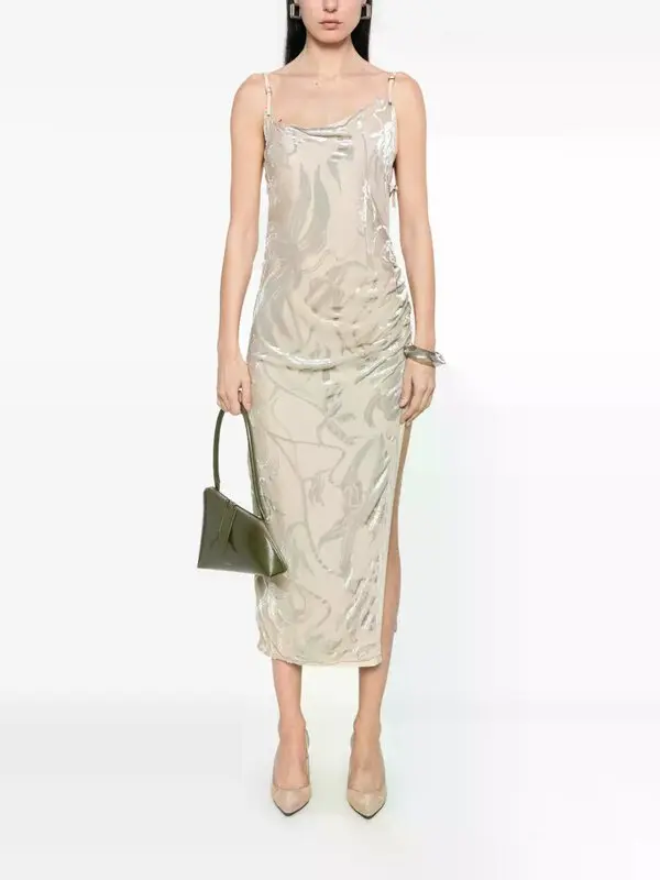 MUGLER Floral-velvet Asymmetric Gown - Neutrals