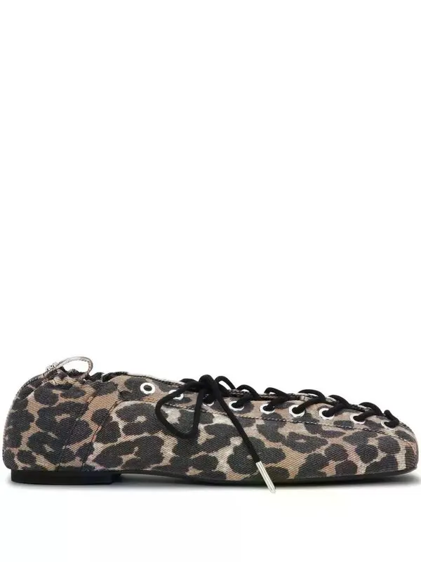 GANNI Leopard-print Lace-up Ballerina Flats - Neutrals