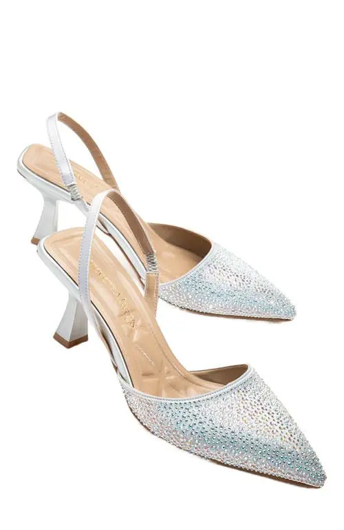 FOREVER & ALWAYS SHOES Rae Slingback Kitten Heel Pumps - Silver Rhinestones