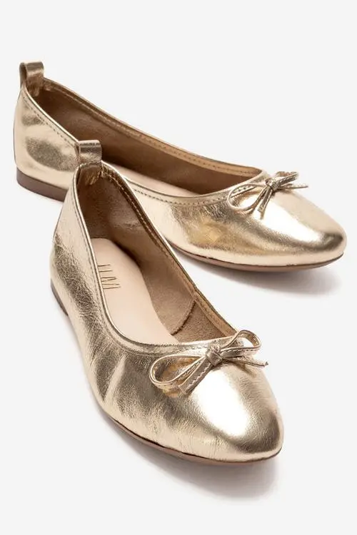 FOREVER & ALWAYS SHOES Florence Leather Ballerina Flats - Gold