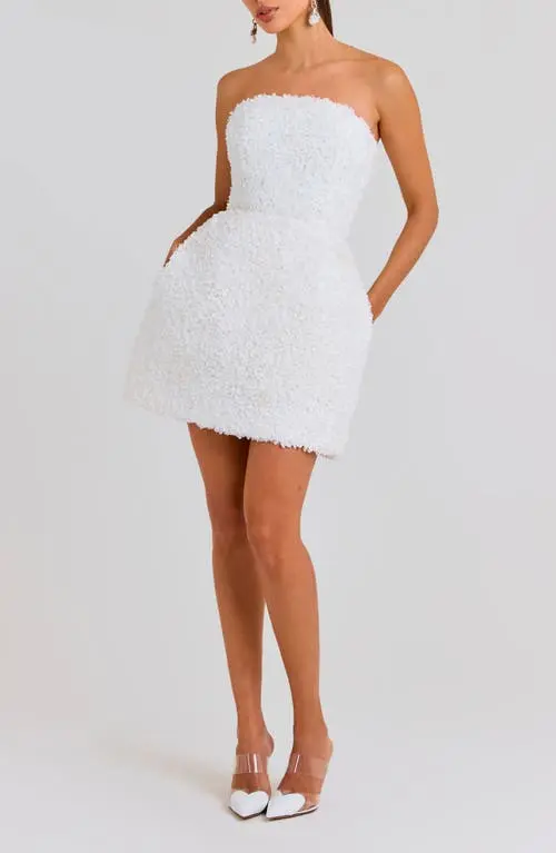 NADINE MERABI Maisy Floral Appliqué Strapless Mini Dress