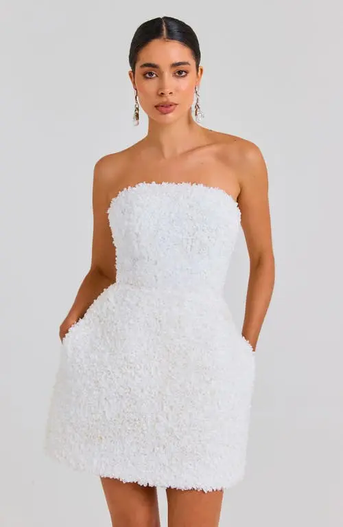 NADINE MERABI Maisy Floral Appliqué Strapless Mini Dress