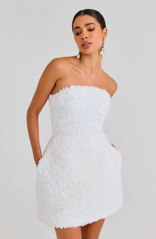 NADINE MERABI Maisy Floral Appliqué Strapless Mini Dress