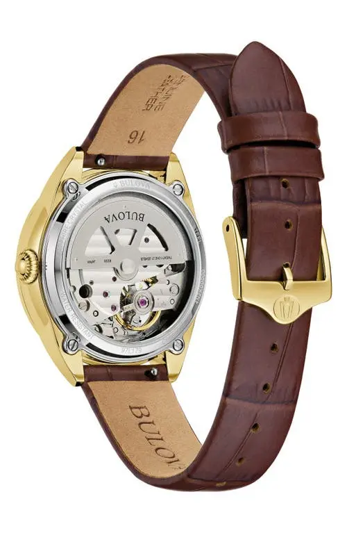 Bulova Sutton Automatic Leather Strap Watch - Gold-tone