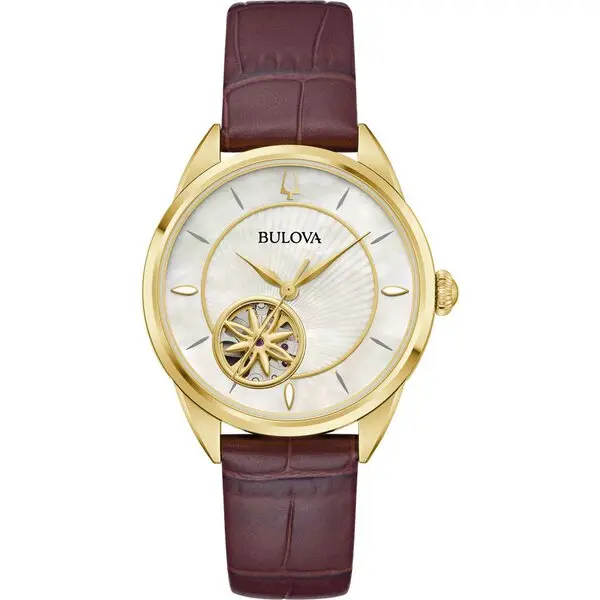 Bulova Sutton Automatic Leather Strap Watch - Goldone