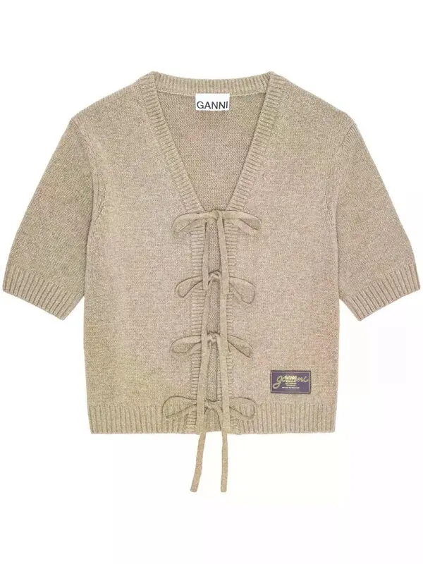 GANNI Lace-up Cardigan - Neutrals