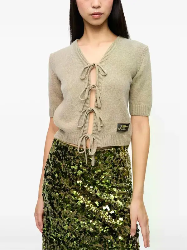 GANNI Lace-up Cardigan - Neutrals
