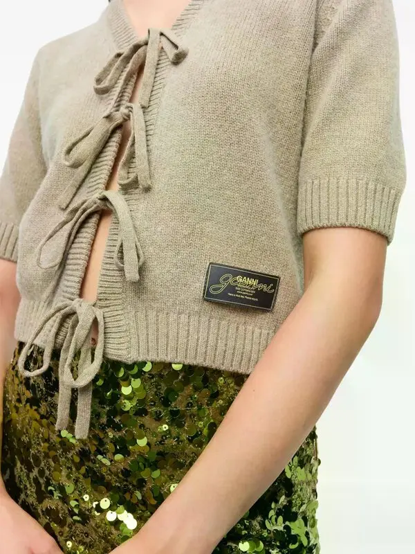 GANNI Lace-up Cardigan - Neutrals