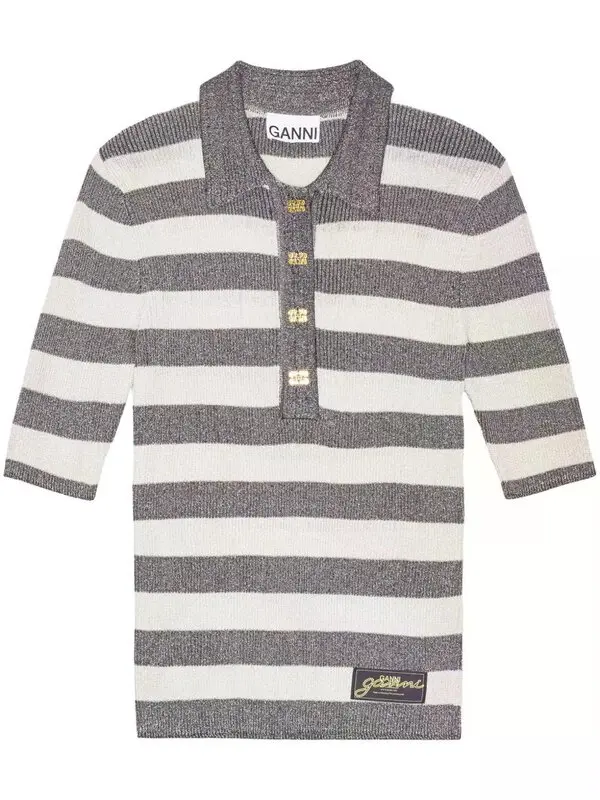 GANNI Striped Top - Grey