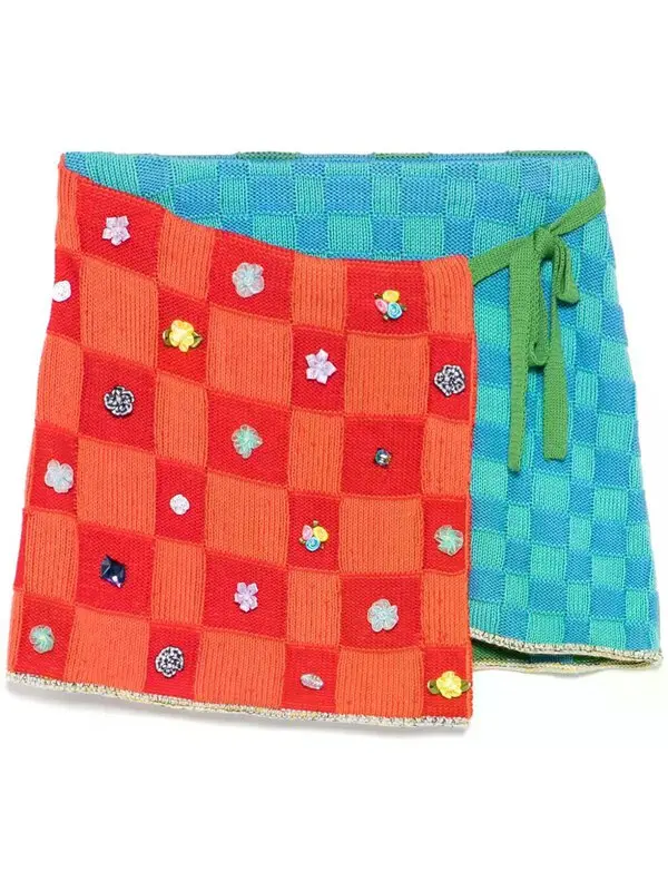 YANYAN Embellished Check Wrap Mini Skirt