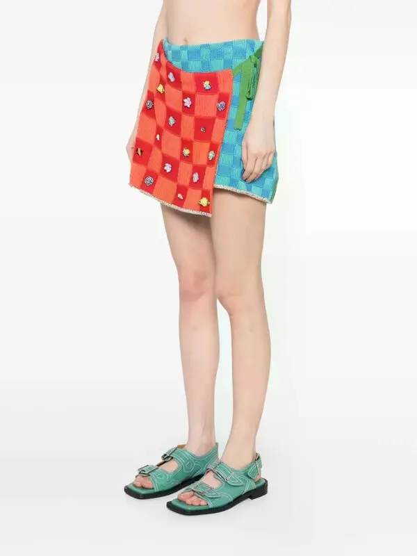 YANYAN Embellished Check Wrap Mini Skirt